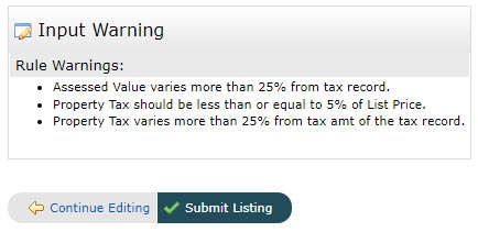 Input warning when changing the taxes or assessment on your listing ...